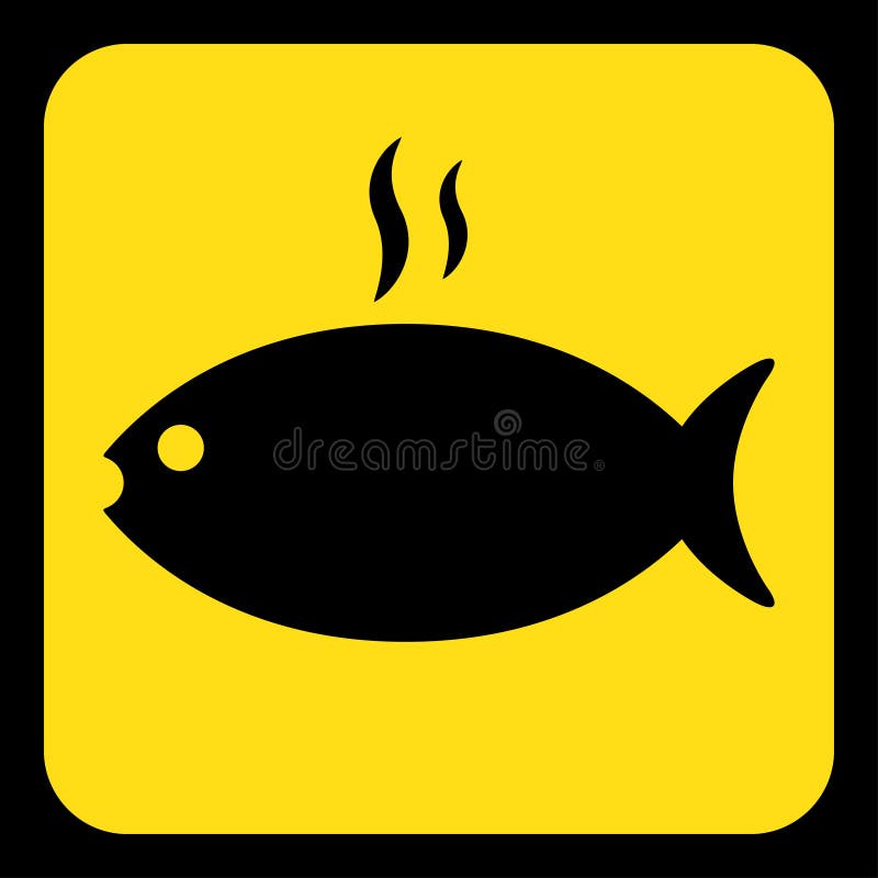 Yellow, Black Sign - Grilling Fish with Smoke Icon Stock Vector ...
