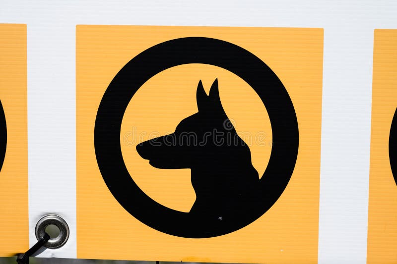 Yellow and Black Sign Warning for Guard Dog.. Stock Photo - Image of ...