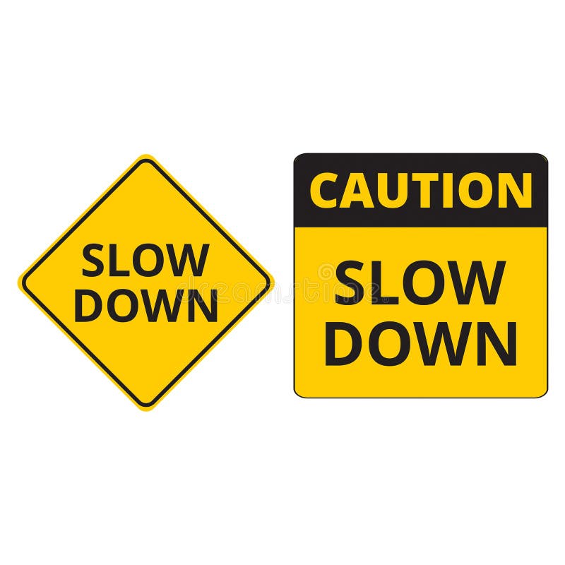 Yellow and Black Slow Down Signs on a White Background Stock ...