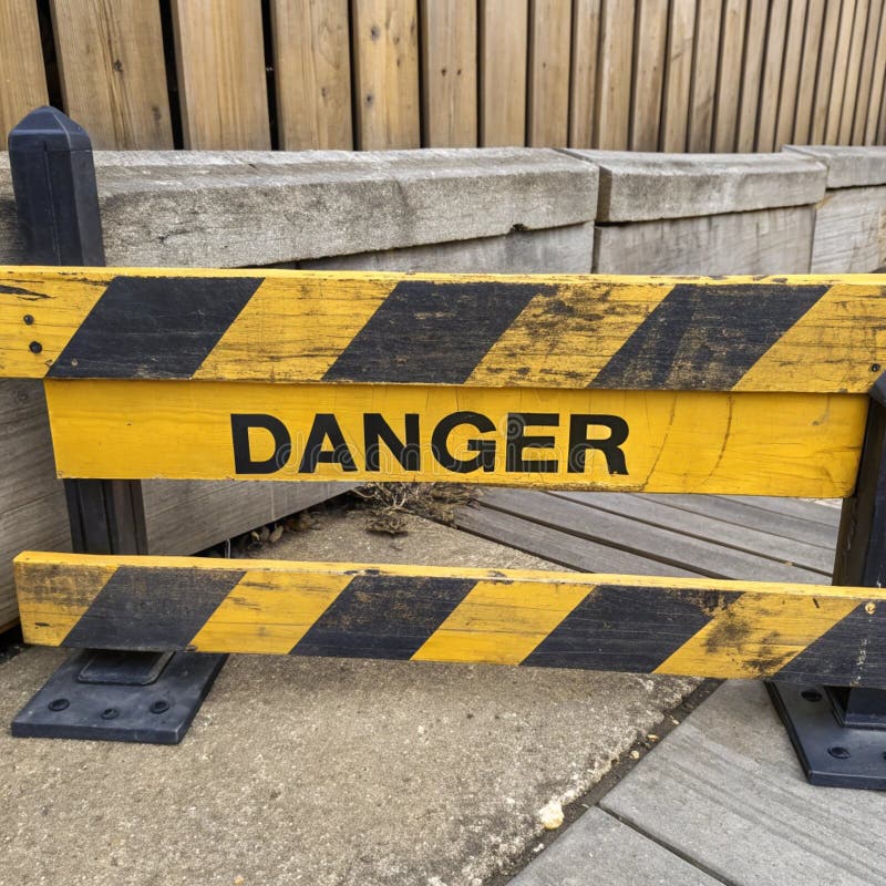 Yellow and Black Striped Barrier with Danger Warning Stock Illustration ...