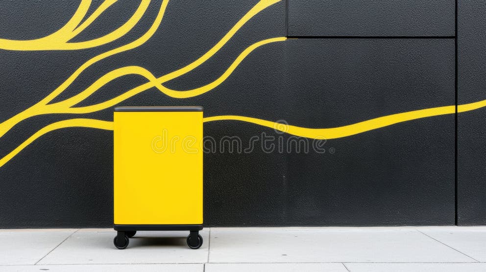 A Yellow and Black Trash Can with Wheels. Stock Photo - Image of stark ...
