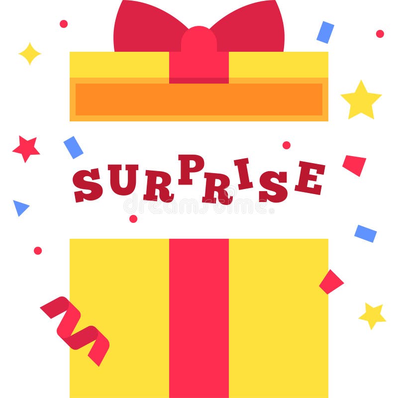 Yellow Blank Gift Box with Surprise Text in Flat Design for Using As ...