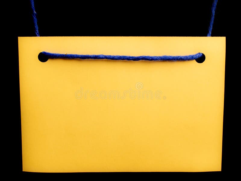 Yellow Blank Note Card with Blue String Over Black Background Stock ...