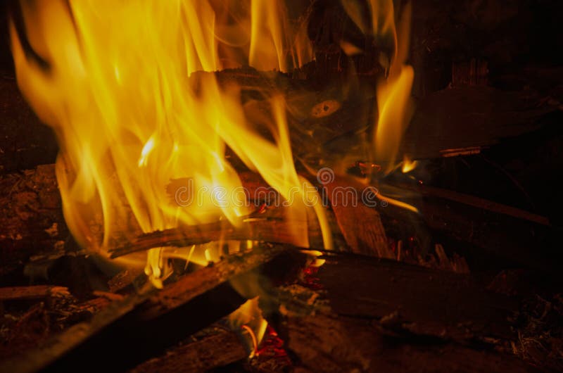 Yellow Blaze Flame of Bonefire in the Night Stock Image - Image of ...
