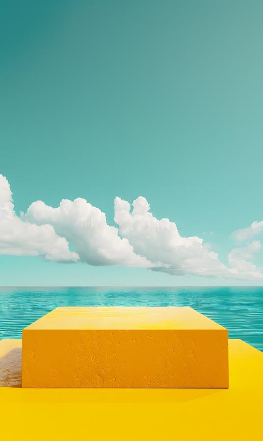 Yellow Platform on Minimalist Ocean Background with Blue Sky Stock ...