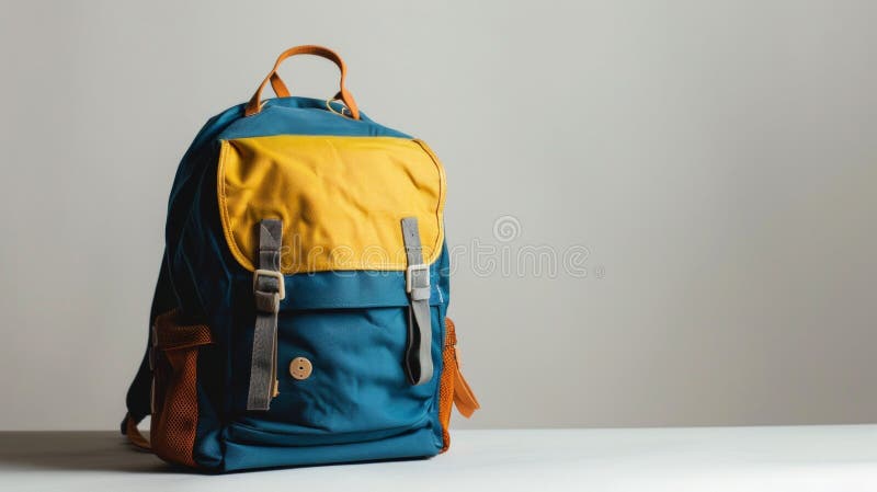 Yellow Blue Backpack Standing on White Background Stock Illustration ...