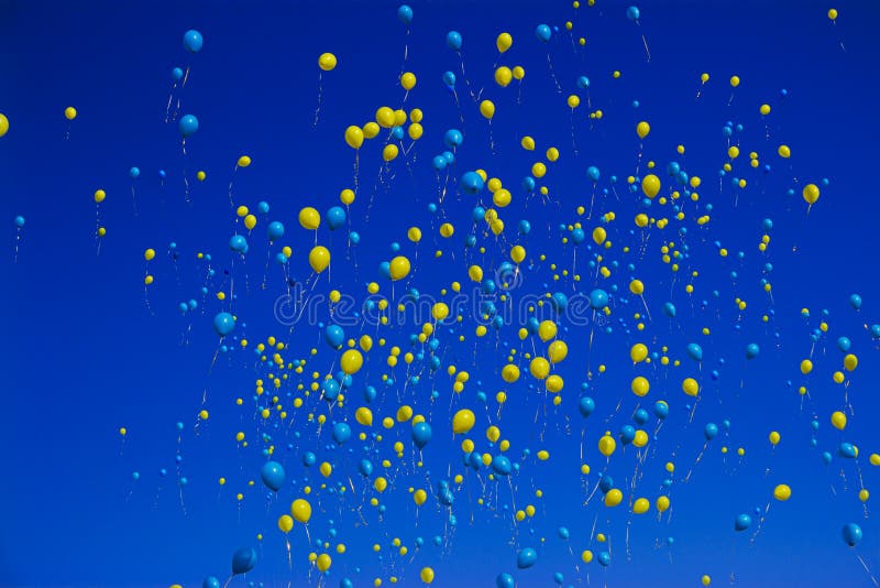 Yellow and blue balloons stock image. Image of anniversary - 60792937