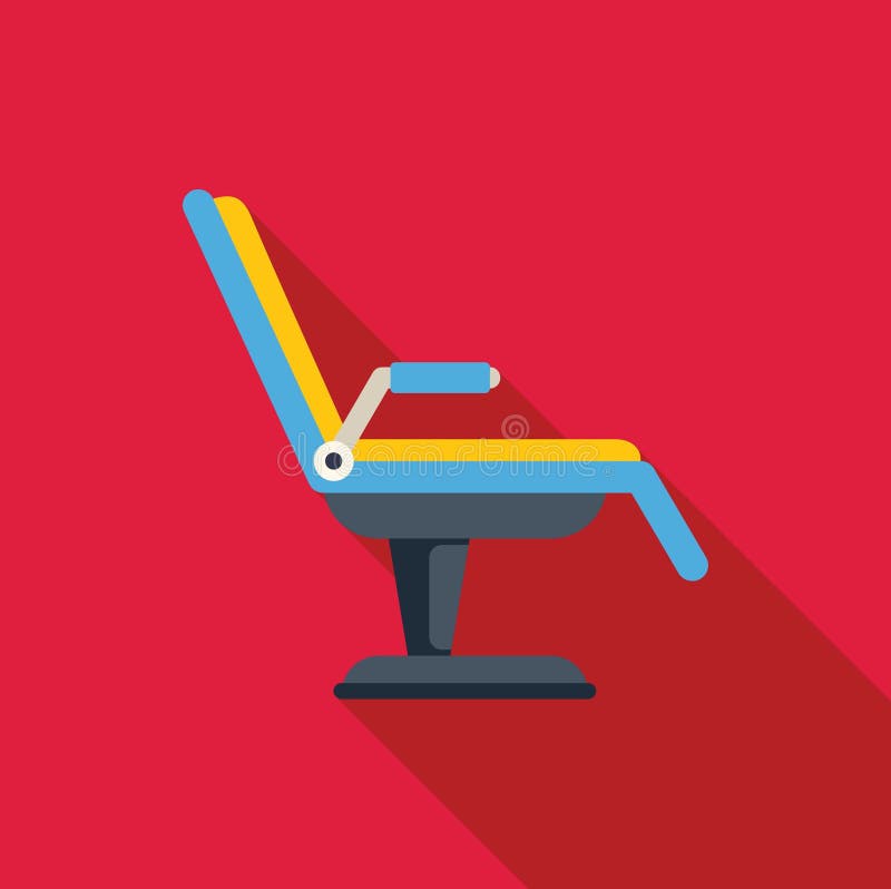 Yellow and Blue Barber Chair Leaning Back on Red Background Stock ...