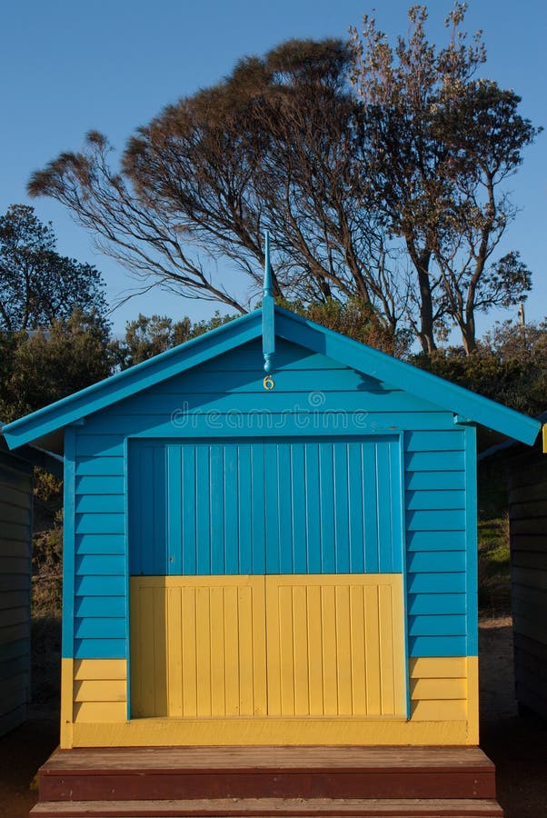 A Yellow-blue Bathing Box at the Brighton Beach in Melbourne Stock ...