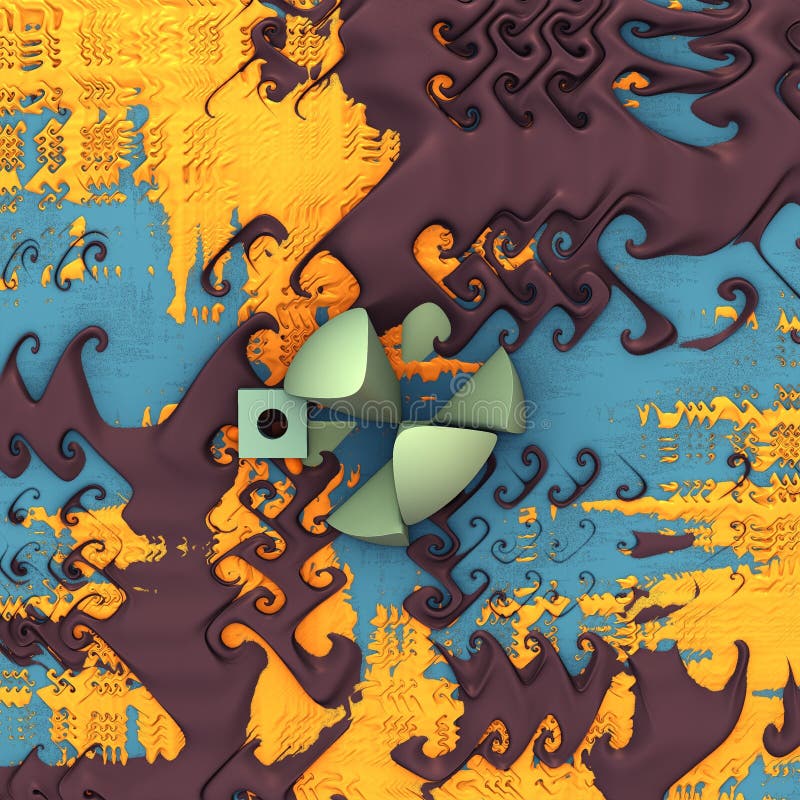 Yellow, Blue and Brown Random Fractal Pattern, Abstract 3d Background ...