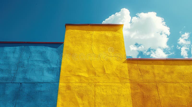 Yellow and Blue Building Facade with Blue Windows Against a Clear Sky ...