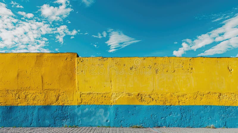 Yellow and Blue Building Facade with Blue Windows Against a Clear Sky ...