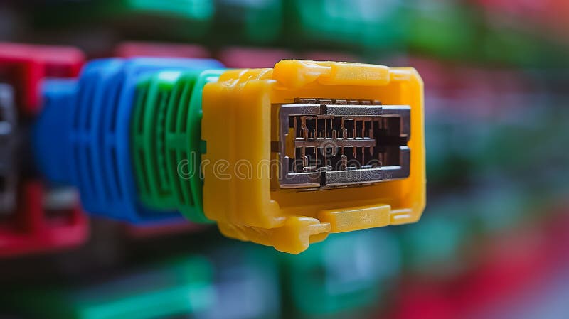 A Yellow and Blue Cable with a Yellow Plug. the Cable is Connected To a ...