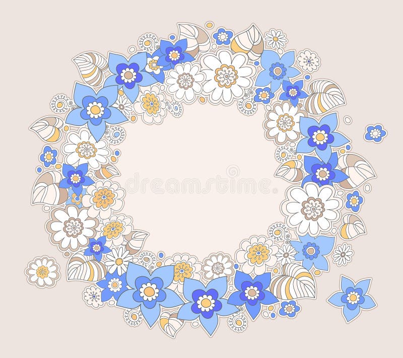 Yellow and Blue Colored Flowers Round Congratulation Frame Stock Vector ...