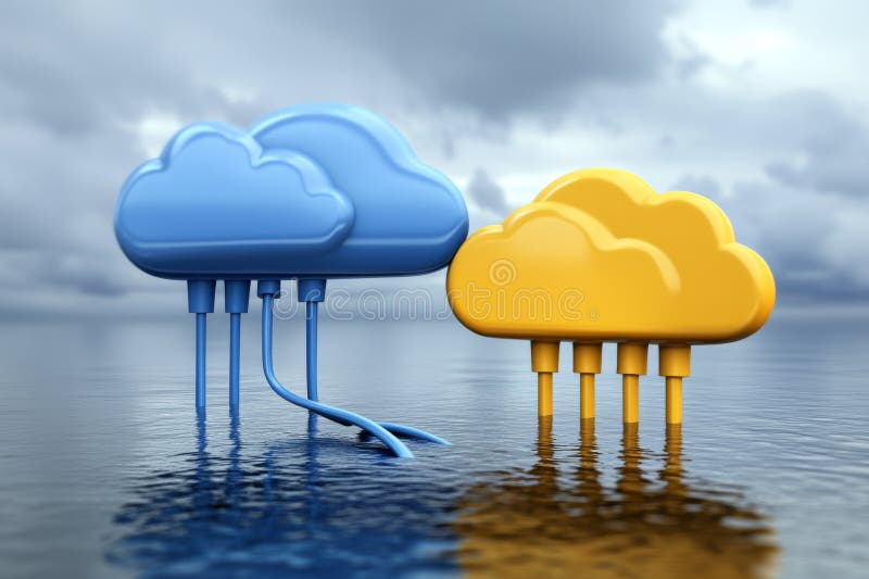 Yellow and Blue Digital Clouds with Water Representing Cloud Storage Data Management and the ...