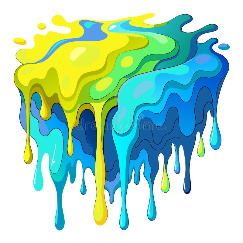 Yellow-blue Drops of Paint Flow Down a White Surface Stock Illustration ...