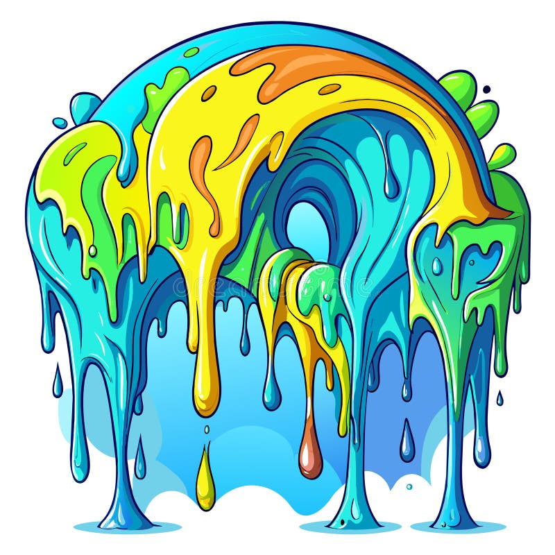 Yellow-blue Drops of Paint Flow Down a White Surface Stock Illustration ...