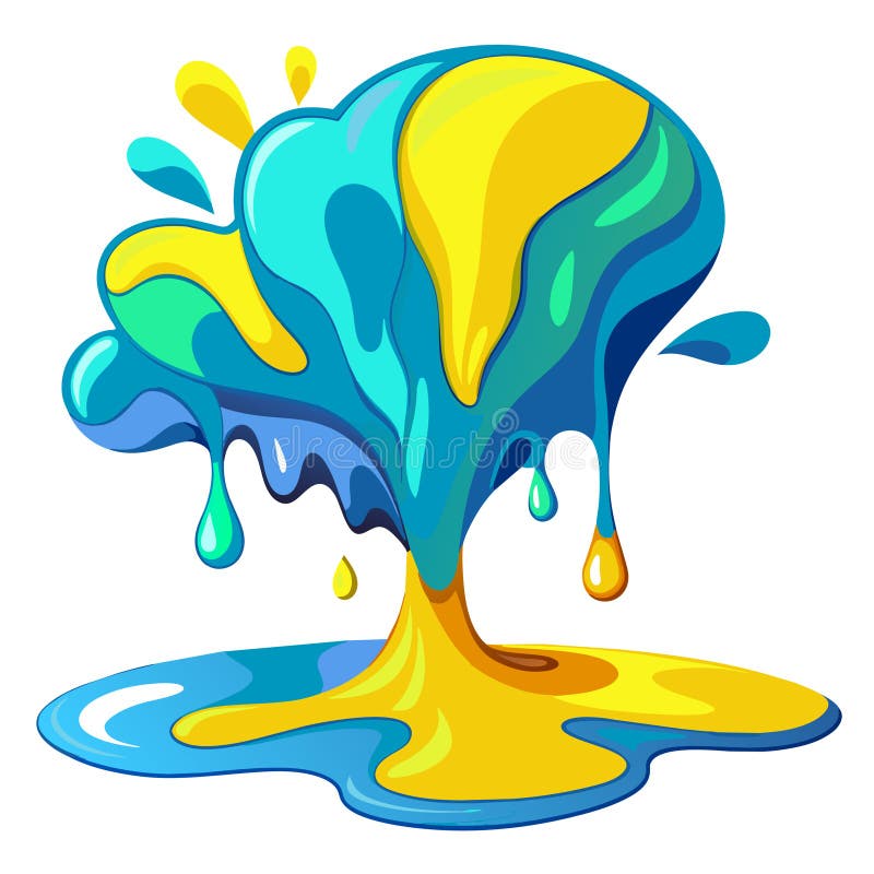 Yellow-blue Drops of Paint Flow Down a White Surface Stock Illustration ...