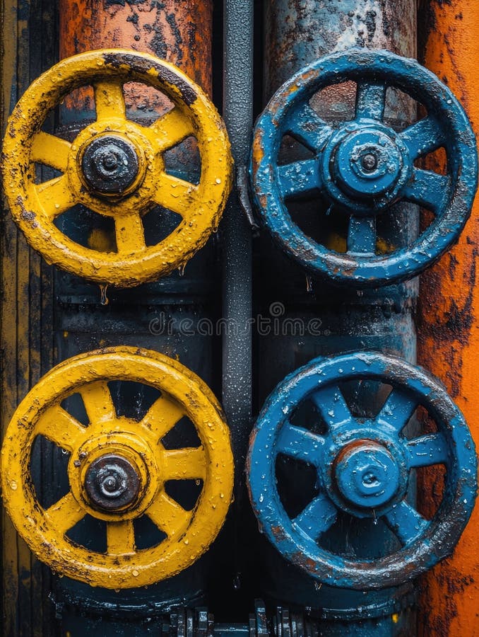 Yellow and Blue Fire Hydrant Close-Up Stock Image - Image of facility ...