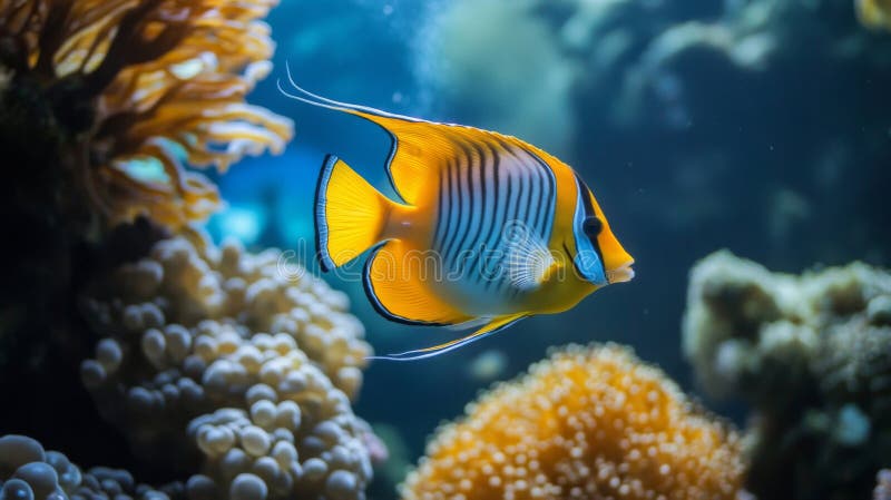 Yellow and Blue Fish Swimming Near Coral Reef Stock Illustration ...