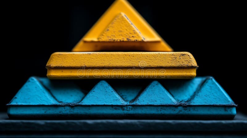 Yellow and Blue Geometric Shapes Stacked Artfully Stock Image - Image ...