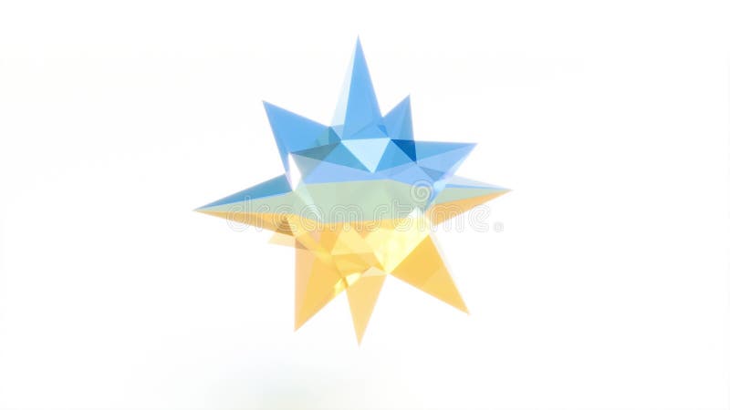 Yellow Blue Glass Star on White Back Rotate Intro 3d Stock Illustration ...