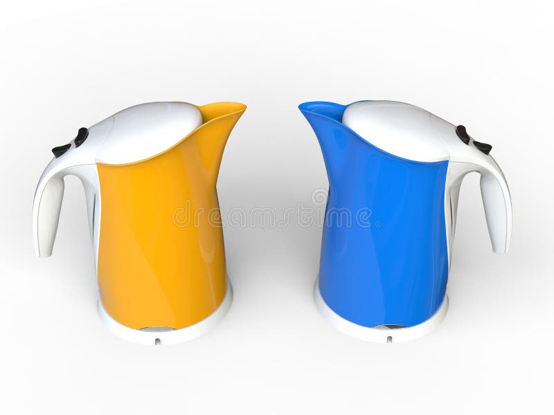Yellow and Blue Kettles - Top View Stock Photo - Image of modern ...