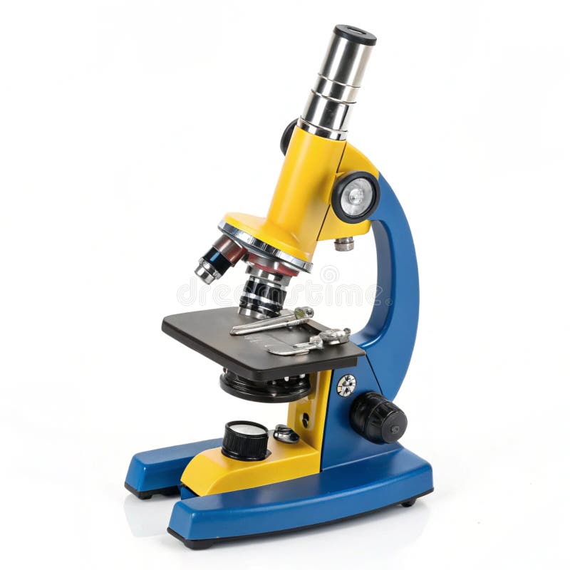 Yellow and Blue Microscope Isolated on White Background Stock ...