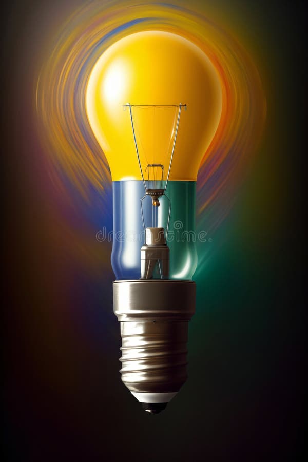 A Yellow and Blue Light Bulb on a Black Background. Generative AI Stock ...