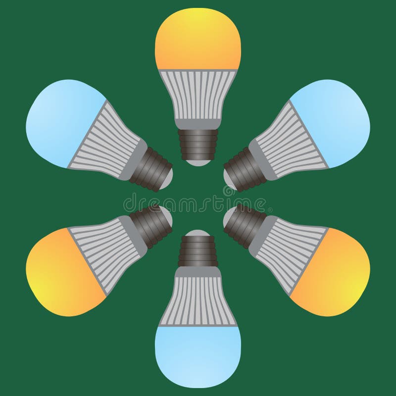 Yellow and Blue Light Bulbs Stock Illustration - Illustration of bulb ...