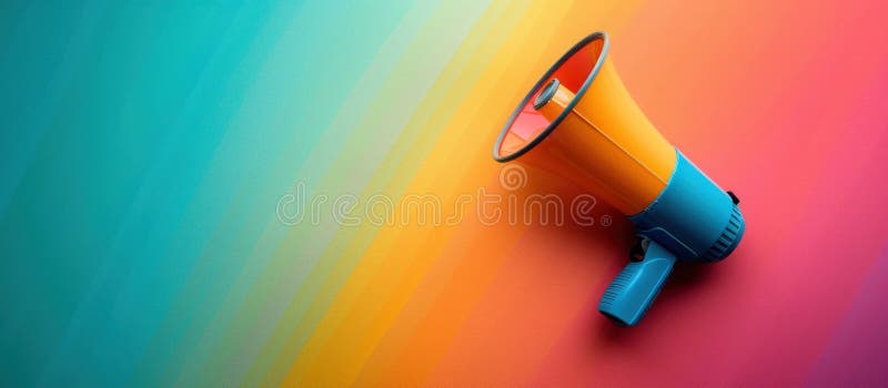 Yellow and Blue Megaphone on Rainbow Wall Stock Photo - Image of ...