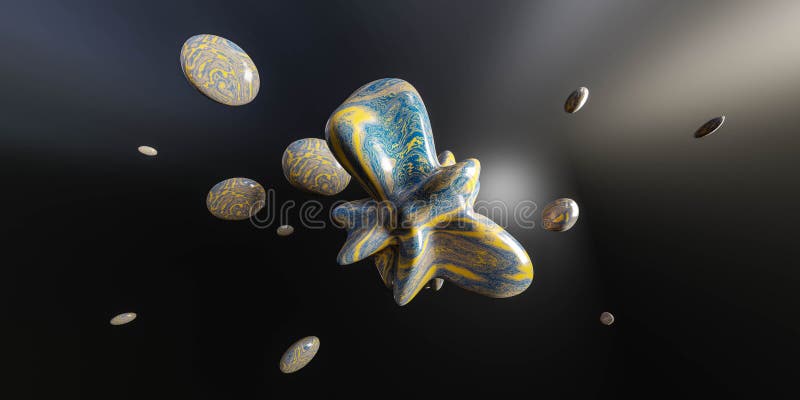 Yellow and Blue Organic Round Geometric Object 3d Render Illustration ...