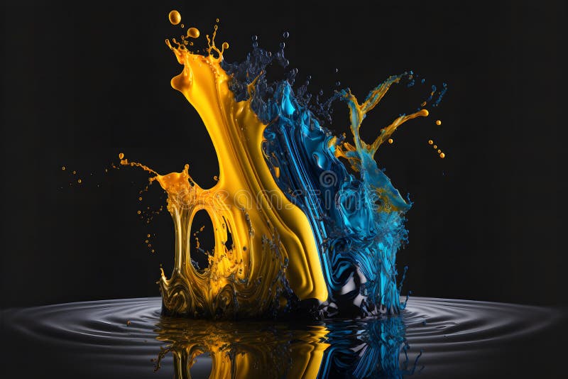 Yellow and Blue Paint Mix Injected into the Water Created with ...