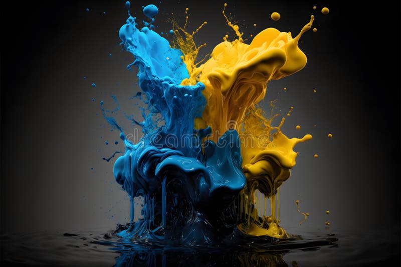 Yellow and Blue Paint Mix Injected into the Water Created with ...