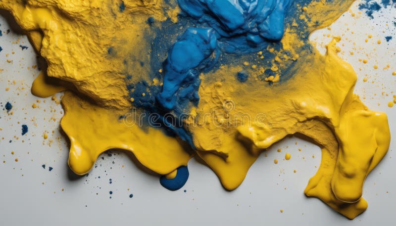 A Yellow and Blue Paint Splatter on a White Background Stock ...