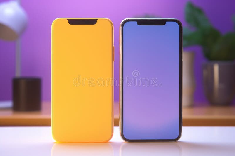 Yellow and Blue Phone Pair stock illustration. Illustration of device ...