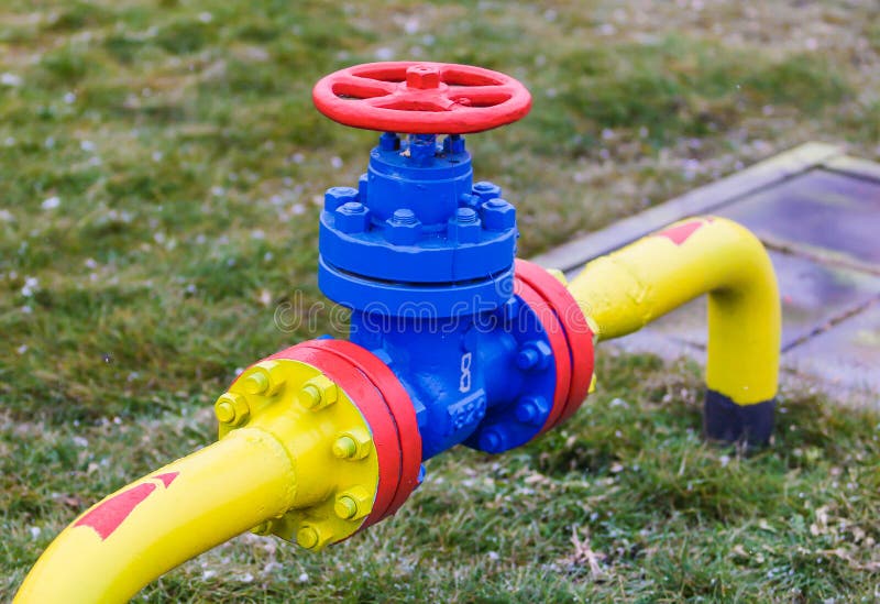 Yellow and Blue Pipes for Pumping Gas Stock Photo - Image of fuel ...