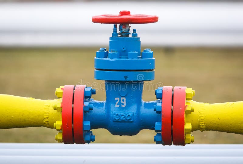 Yellow and Blue Pipes for Pumping Gas Stock Image - Image of blue ...