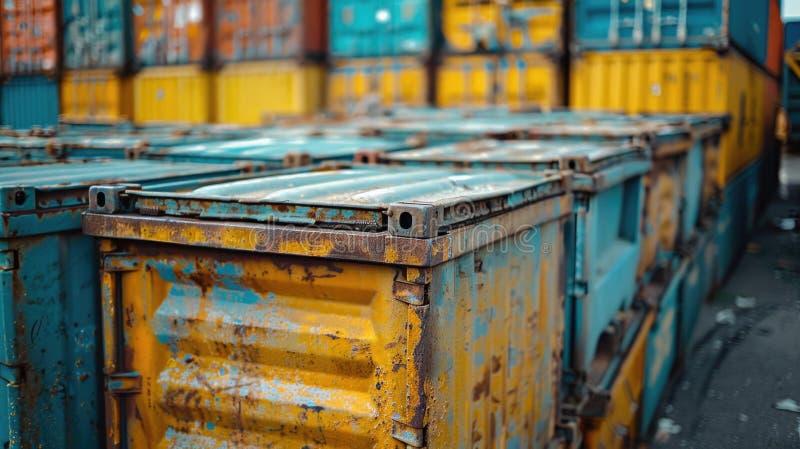 Yellow and Blue Plastic Bins Piled High Stock Image - Image of supplies ...