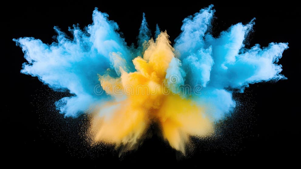 Powder and Blue a Holi Particles Exploding Against Yellow Black ...
