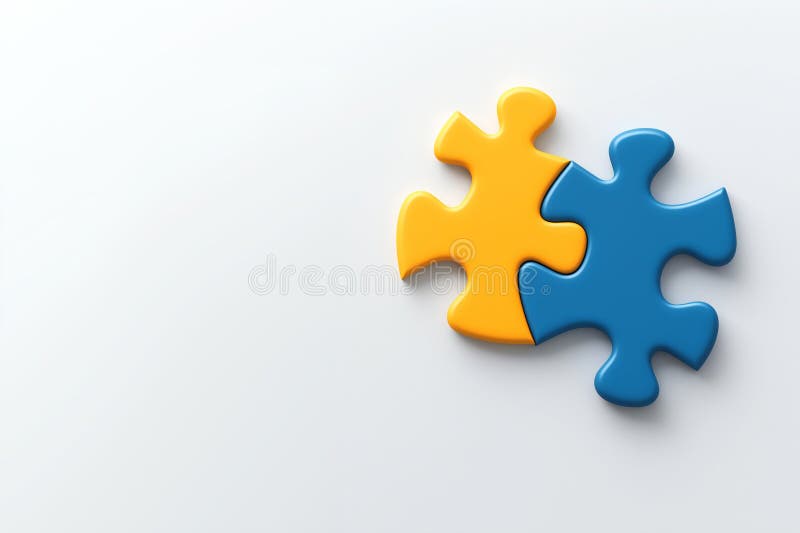 Yellow and Blue Puzzle Pieces Fitting Together on Light Background with ...