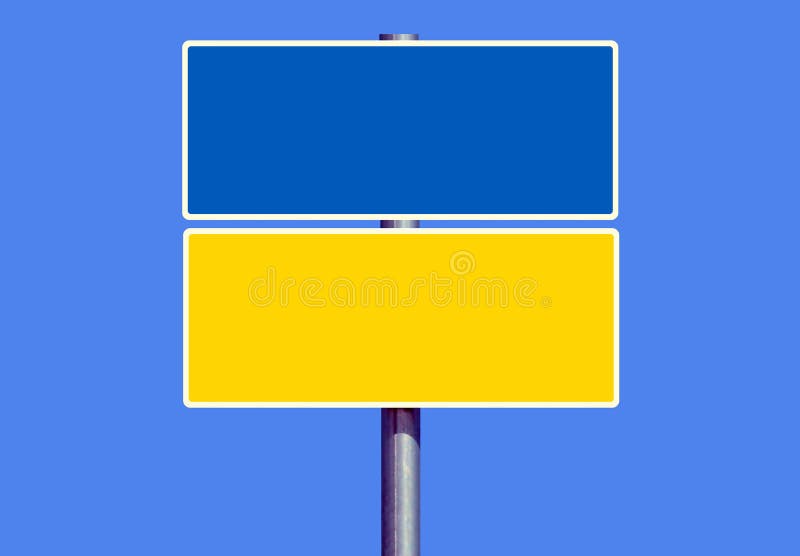 Yellow and Blue Rectangular Metal Highway Signs. Blank Billboard Ad ...