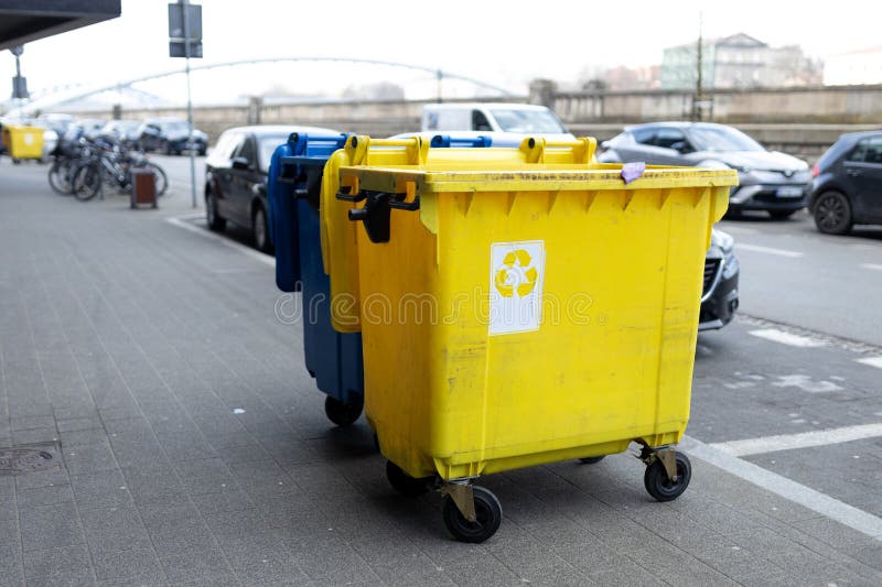 Yellow and Blue Recycling Bin for Plastic Waste. Waste Containers for ...