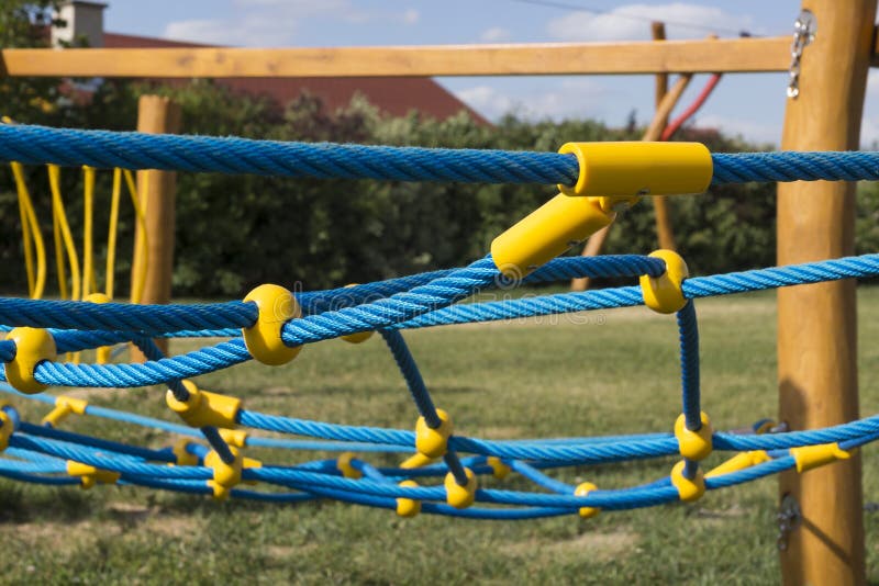 Yellow and Blue Rope-climbing Frame Stock Image - Image of playful ...