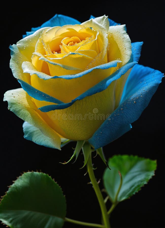 Yellow and Blue Rose on a Black Background Stock Photo - Image of ...