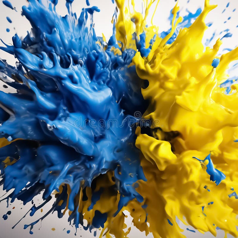Yellow and Blue Splashes of Paint Flying in Different Directions ...
