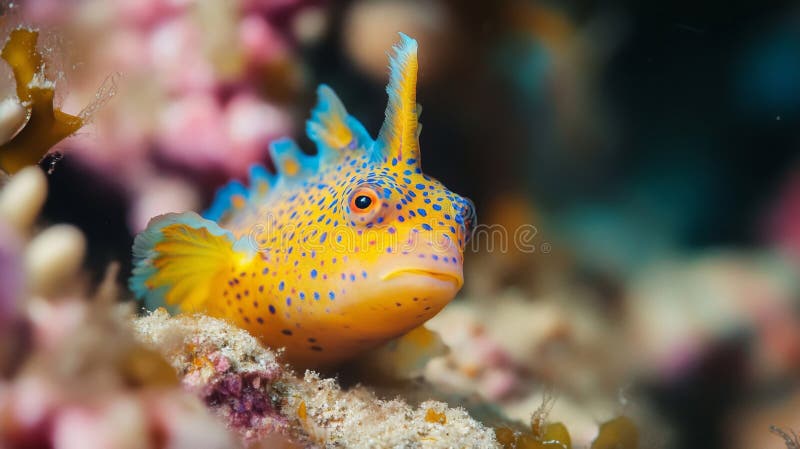 Yellow and Blue Spotted Fish in Coral Reef Stock Illustration ...
