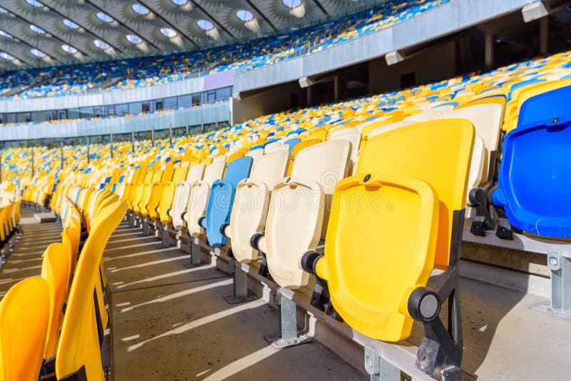 Yellow and Blue Stadium Seats on Soccer Stadium Stock Image - Image of ...