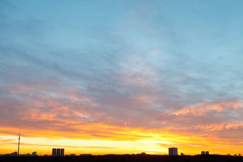 Blue Morning Sky Over Yellow Sunrise Clouds Stock Photo - Image of ...