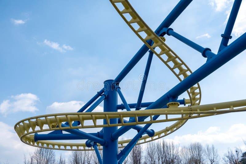 Yellow and Blue Track for the Ride in Amusement Park Stock Image ...